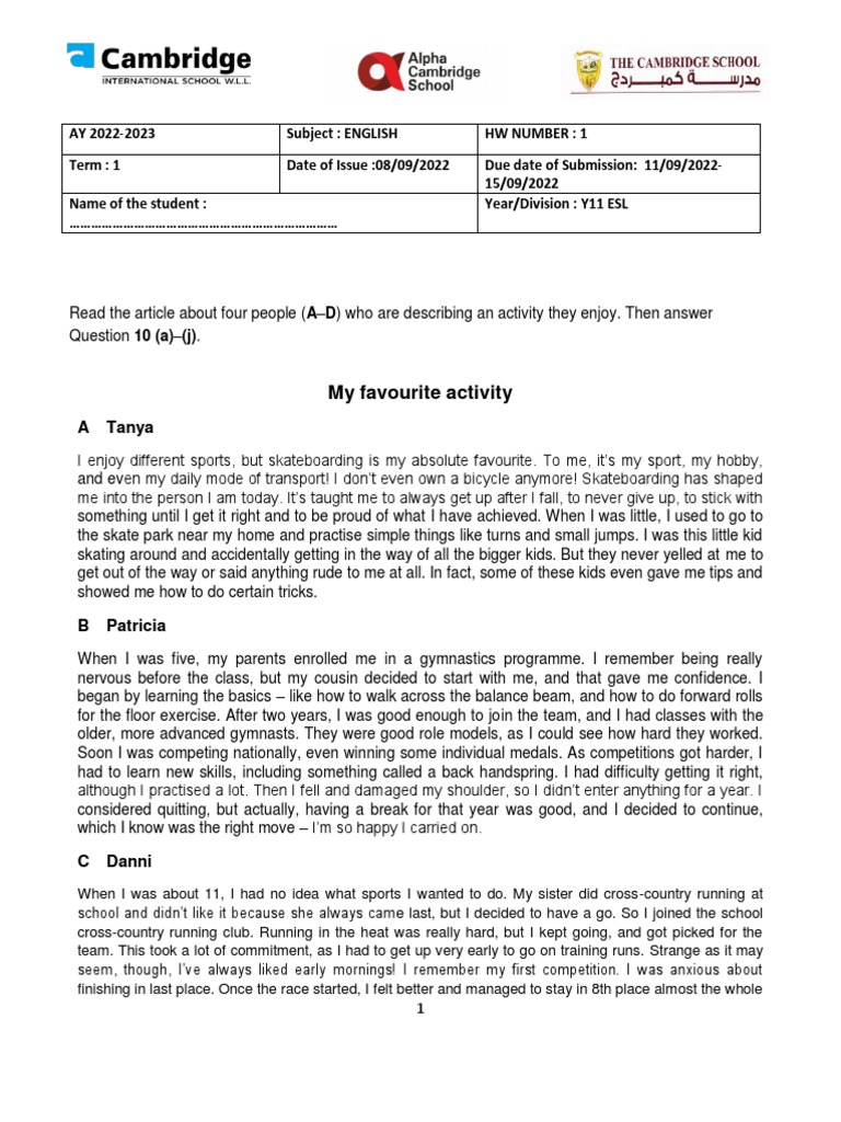 My Favourite Activity | PDF