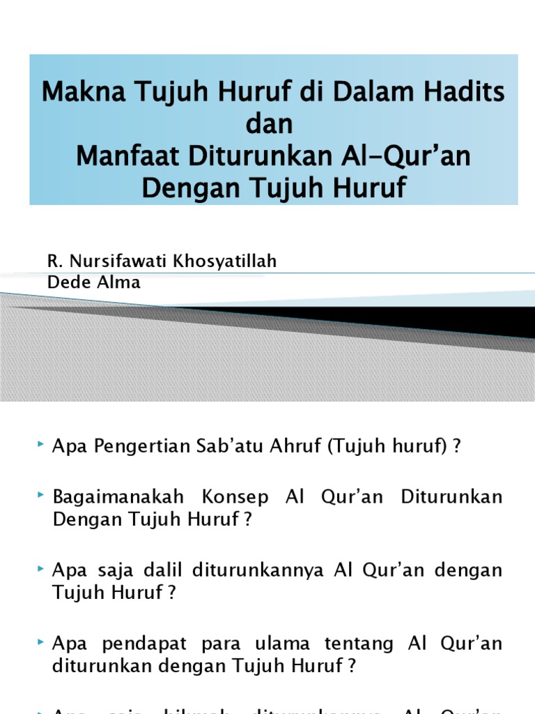 Makna Tujuh Huruf Di Dalam Hadits Dan | PDF