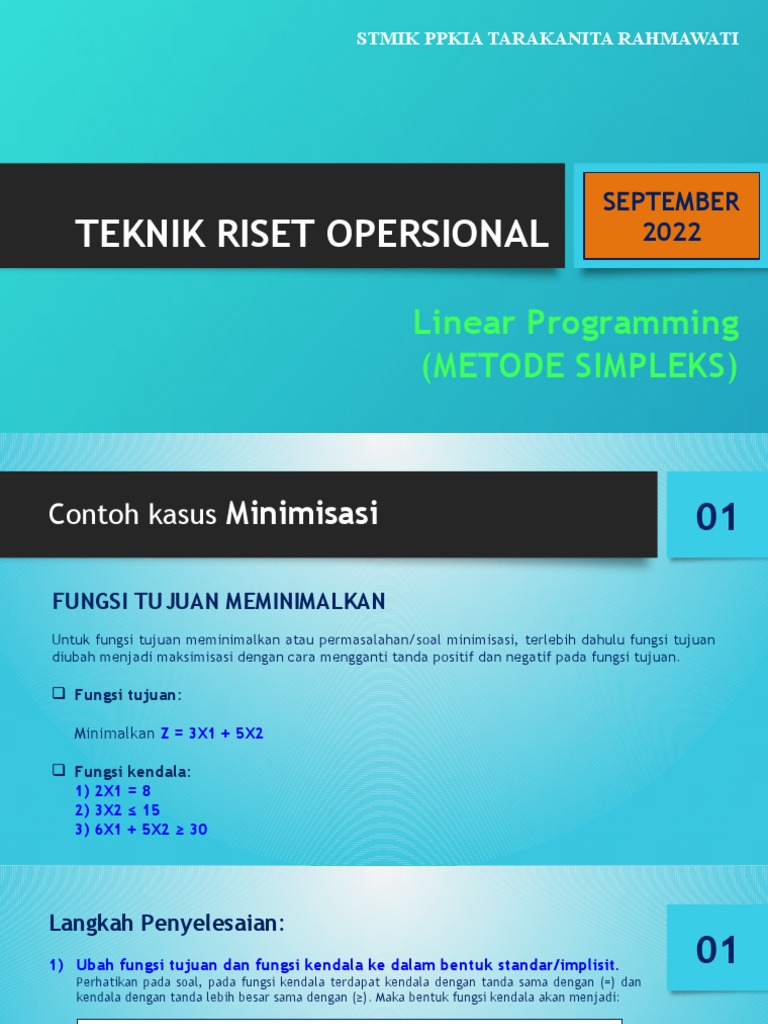 Linear Programing Metode Simpleks - Teknik Riset Operasi | PDF