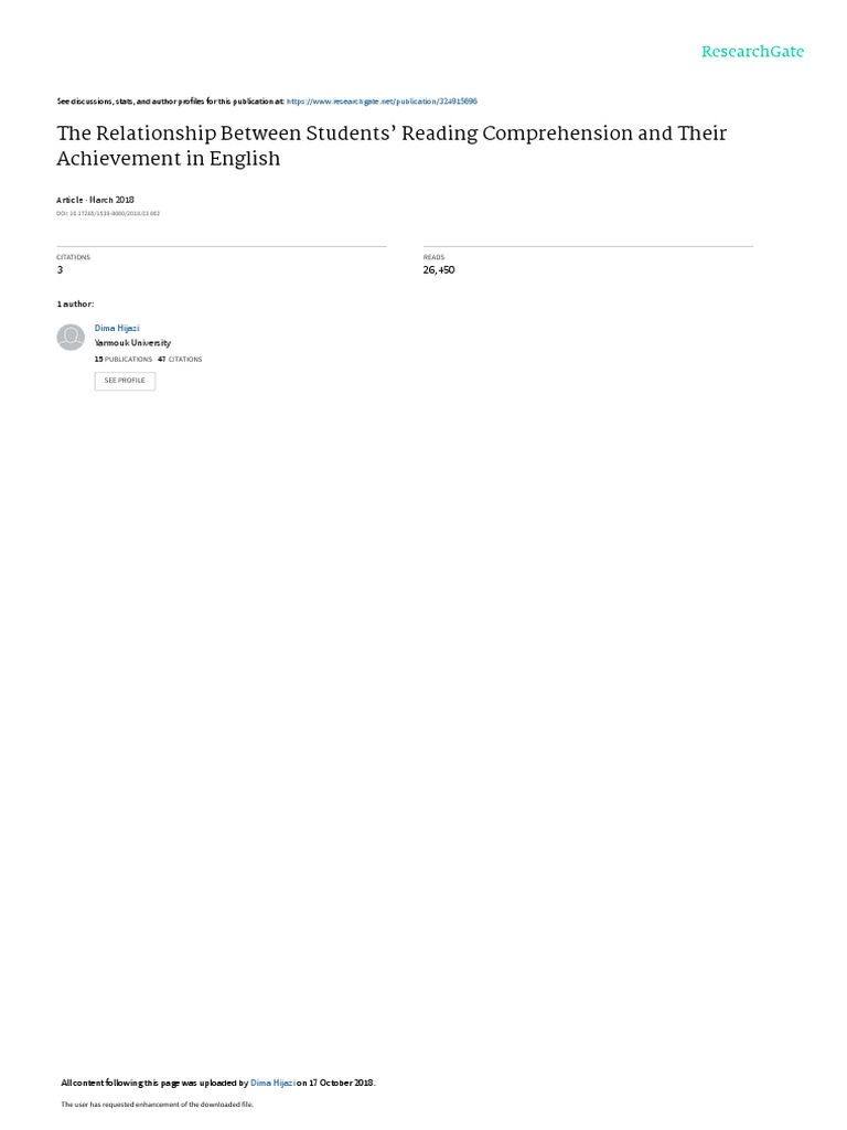 The Relationship Between Students Reading Compreh | PDF | Reading Comprehension | Statistics