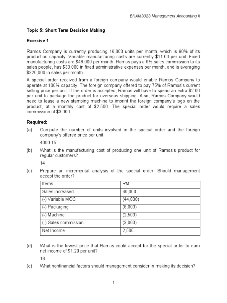 Exercise Topic 5-2 Questions | PDF | Cost | Sales
