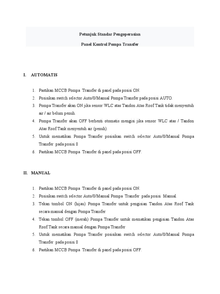 SOP Pompa Transfer | PDF