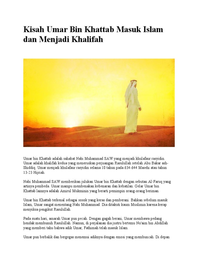 Kisah Umar Bin Khattab Masuk Islam Dan Menjadi Khalifah | PDF