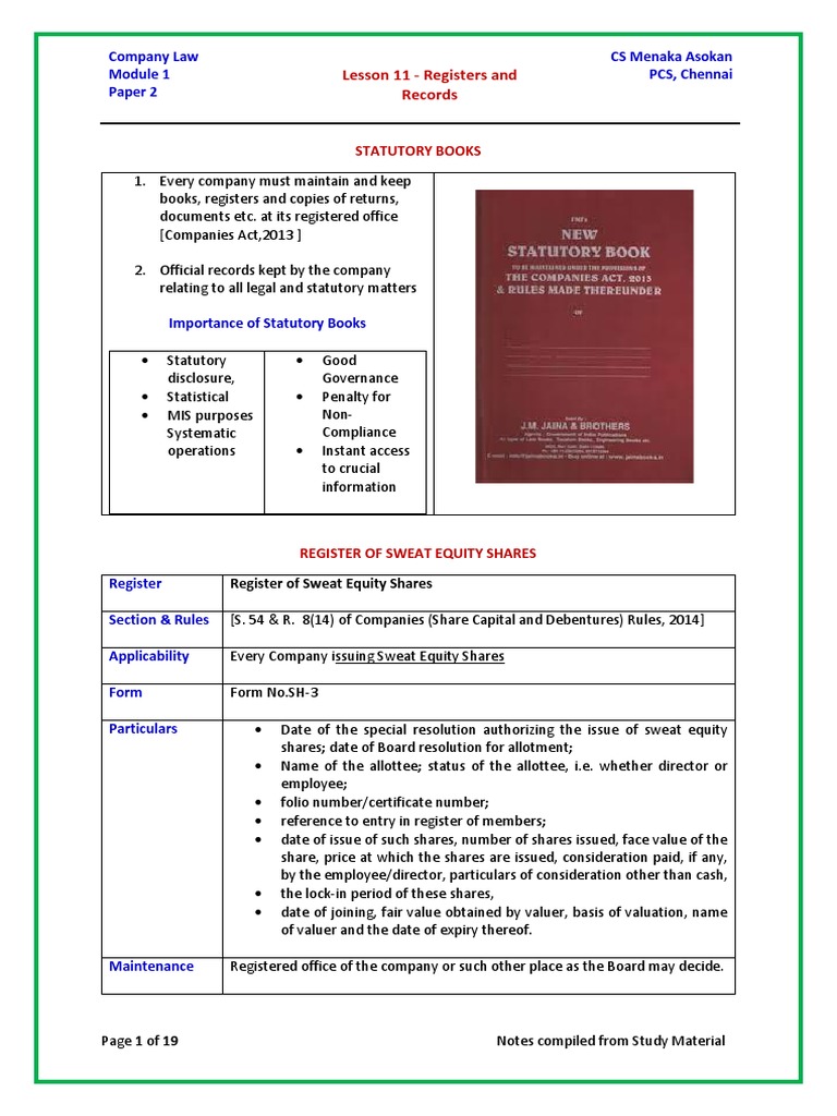Statutory Registers in Company Law | PDF | Finance & Money Management | Law