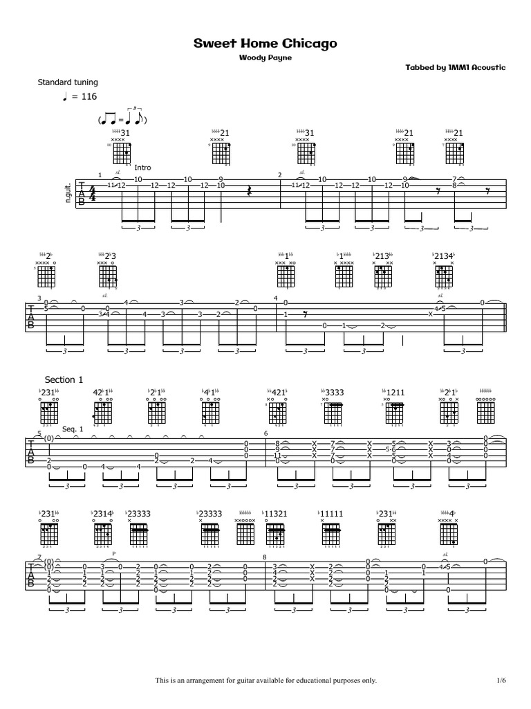 Sweet Home Chicago Guitar Tabs | PDF | Guitar Family Instruments ...