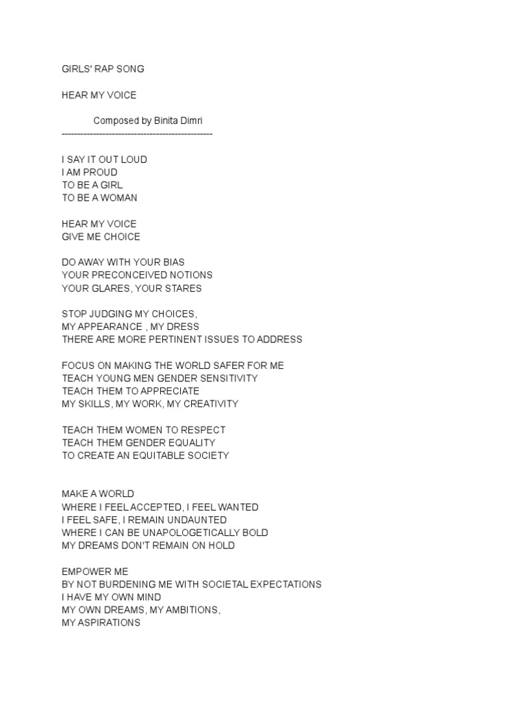 Girls' Rap Song - Hear My Voice | PDF