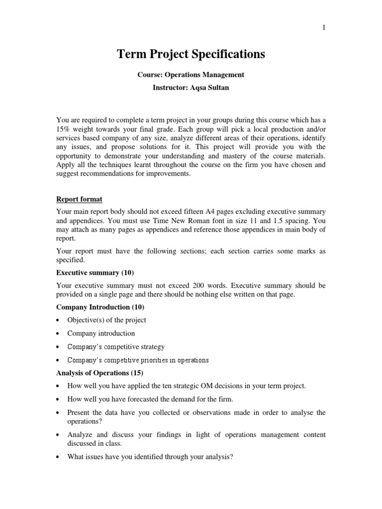 Operations Management Term Project Guide | PDF | Operations Management ...