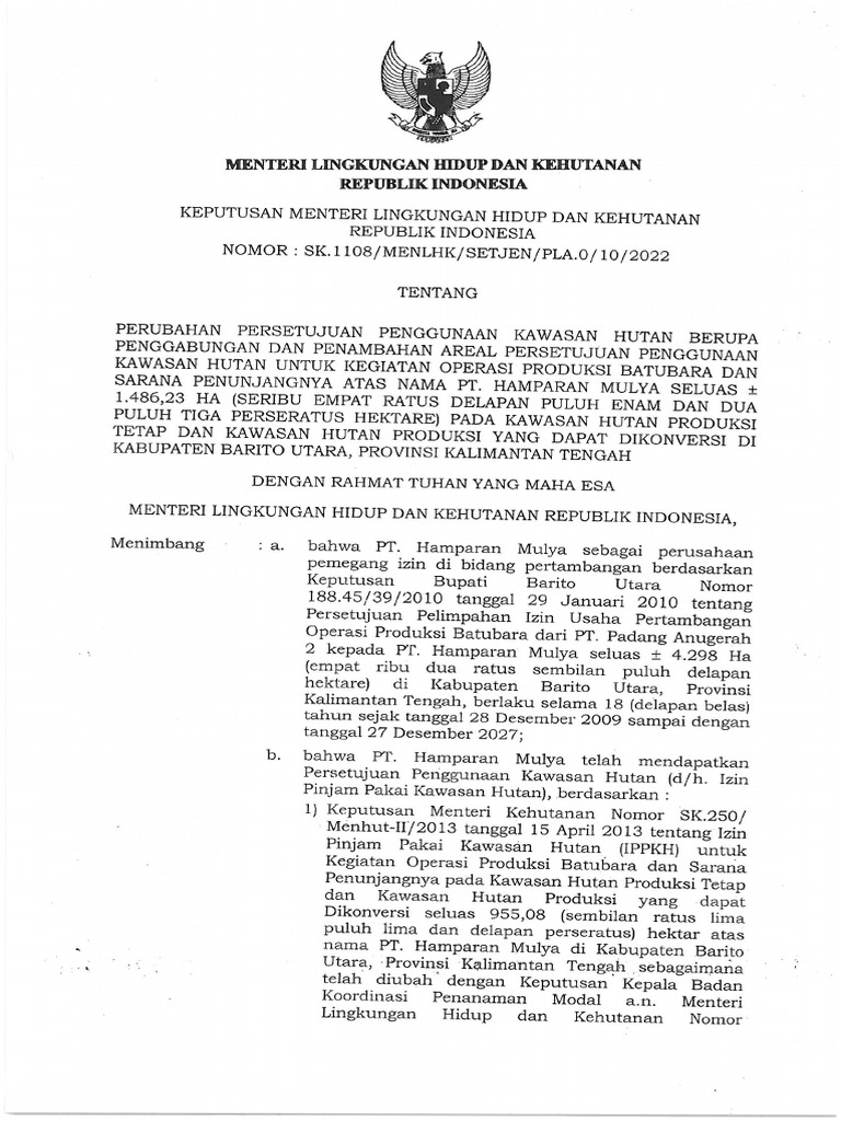Menlhk No 1108 - Izin Ippkh HM 3 - 211022 | PDF