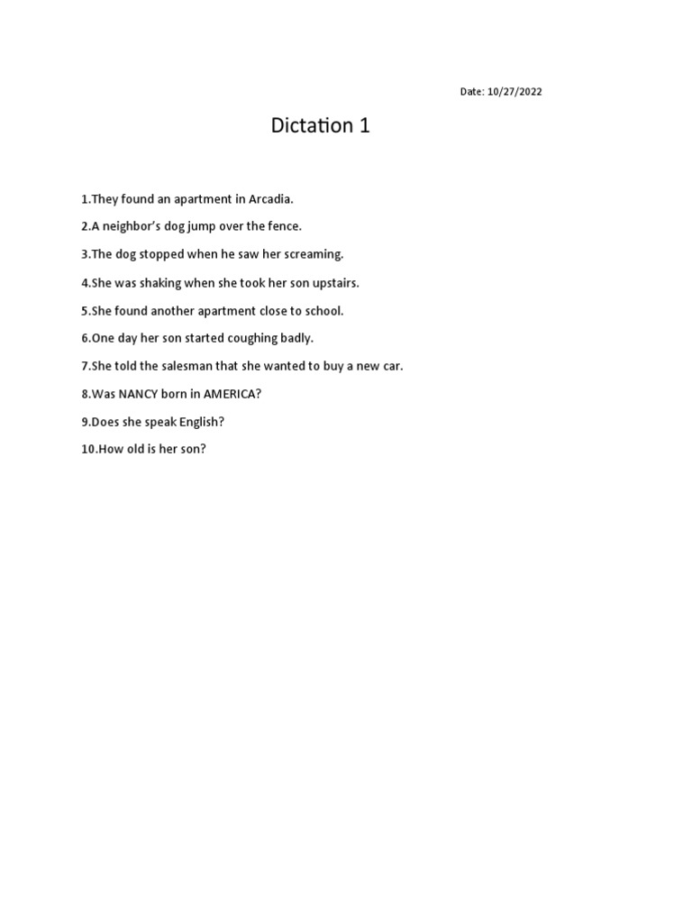 Dictation Day 1 | PDF