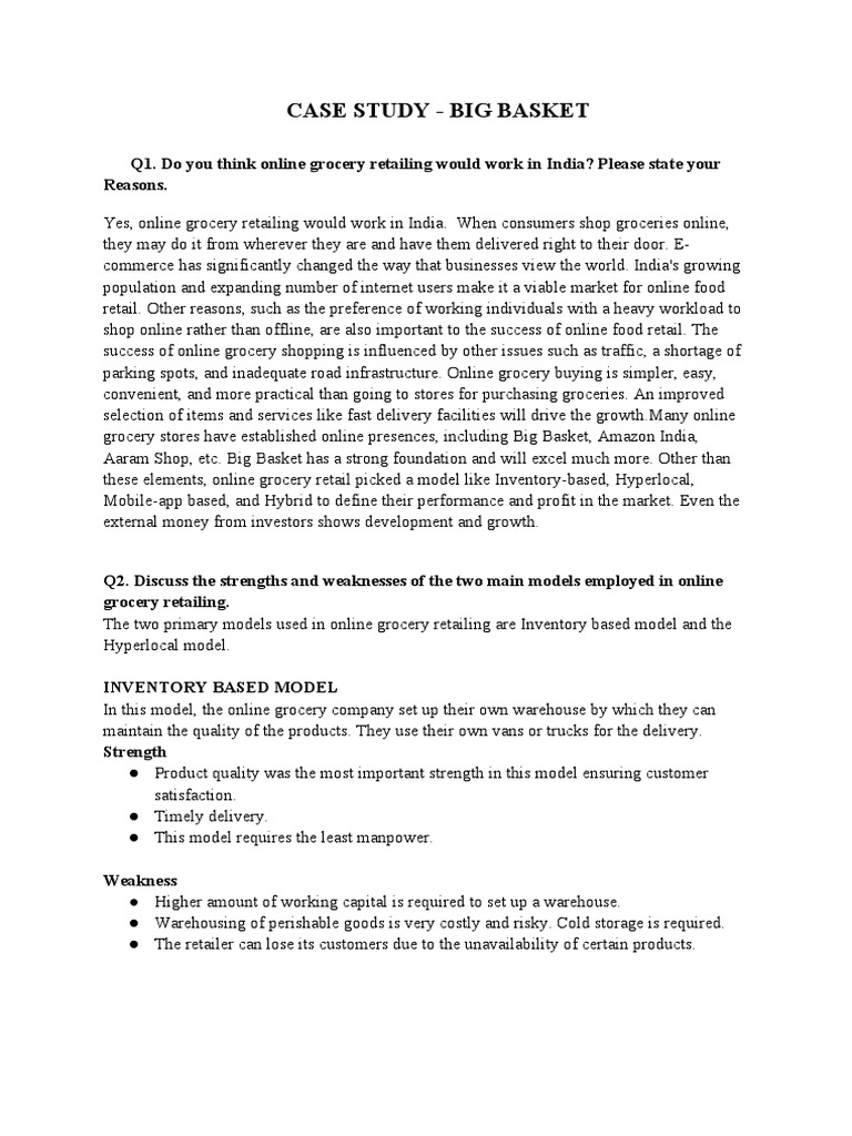 Big Basket Case Study | PDF | Retail | Grocery Store