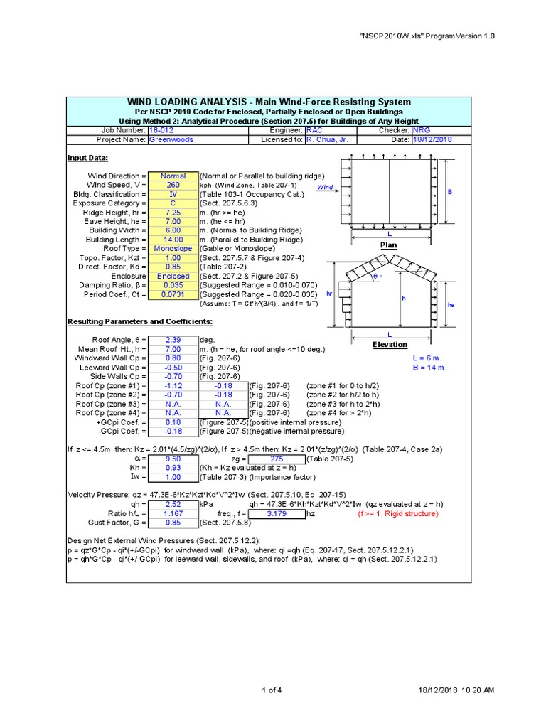 Sample Wind Load Excel Sheet | PDF | Physical Quantities | Applied And ...