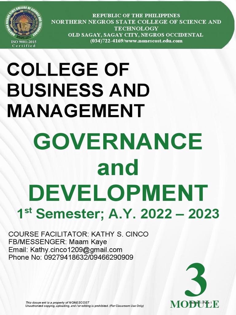 Governance and Development Module 3 | PDF | Governance | Millennium Development Goals
