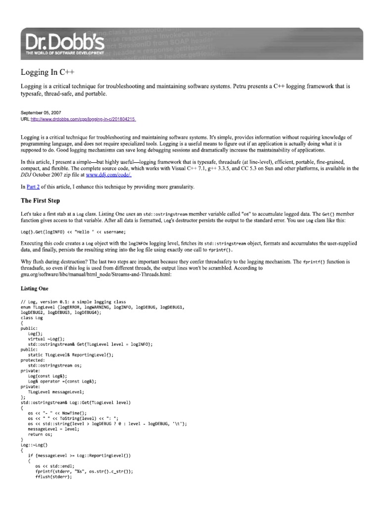 Logging in C++ | PDF