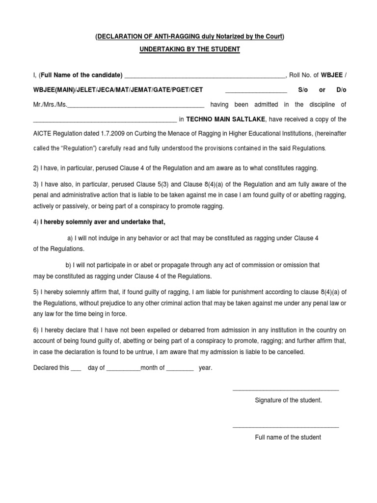 Anti-Ragging Pledge for Students | PDF | Crimes | Crime & Violence