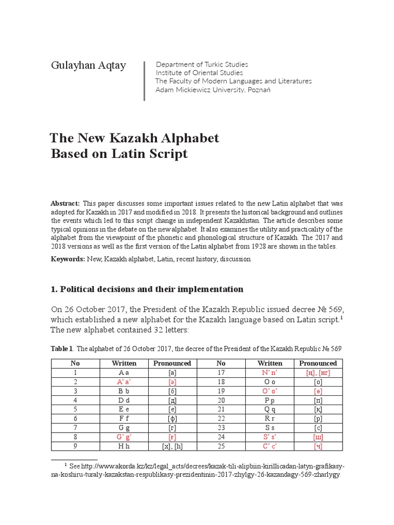 The New Kazakh Alphabet Based On Latin S | PDF | Alphabet | Latin Alphabet
