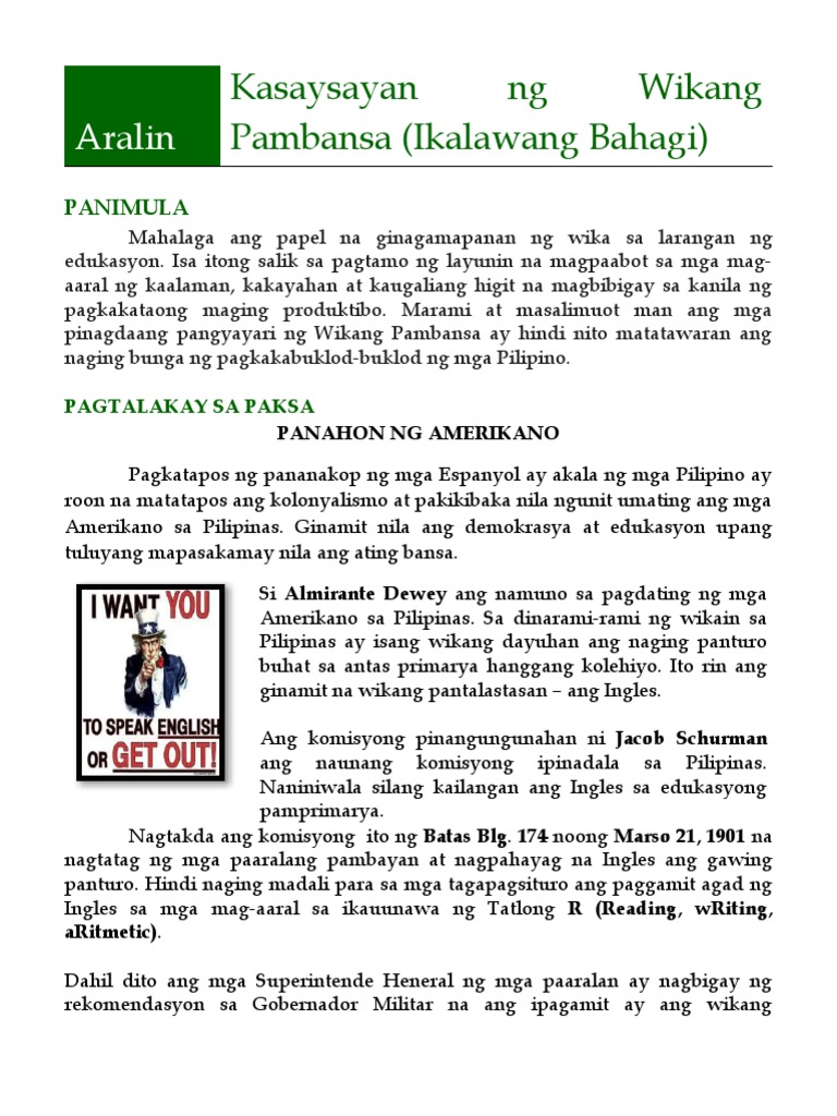 Aralin Kasaysayan NG Wikang Pambansa Ikalawang Bahagi | PDF