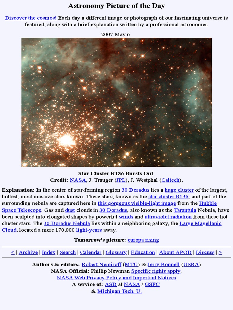 APOD 2007 May 6 - Star Cluster R136 Bursts Out | PDF