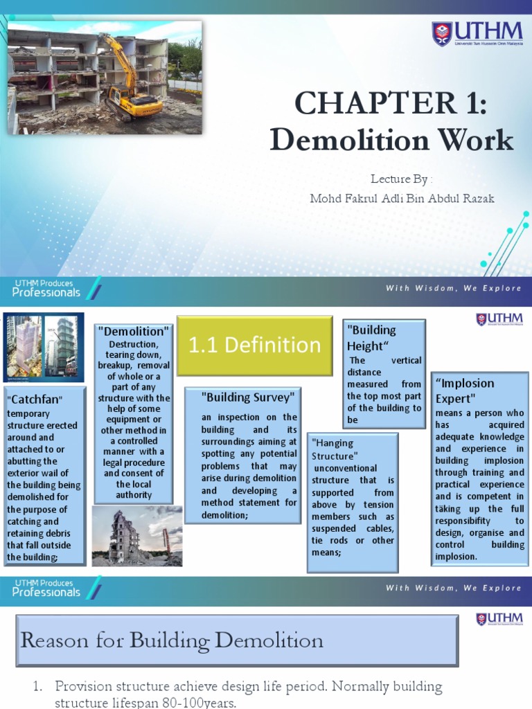 CHAPTER 1: Demolition Work Lecture | PDF | Demolition | Building ...