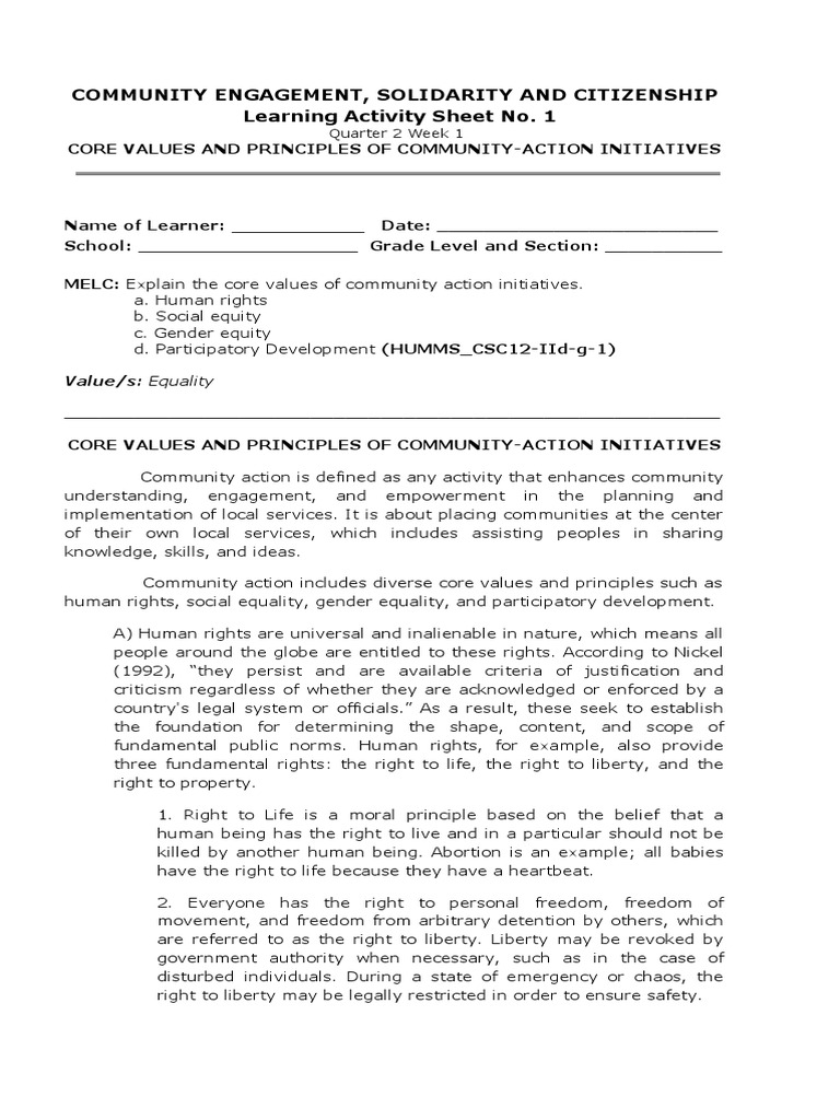 Core Values of Community Action | PDF | Social Equality | Property