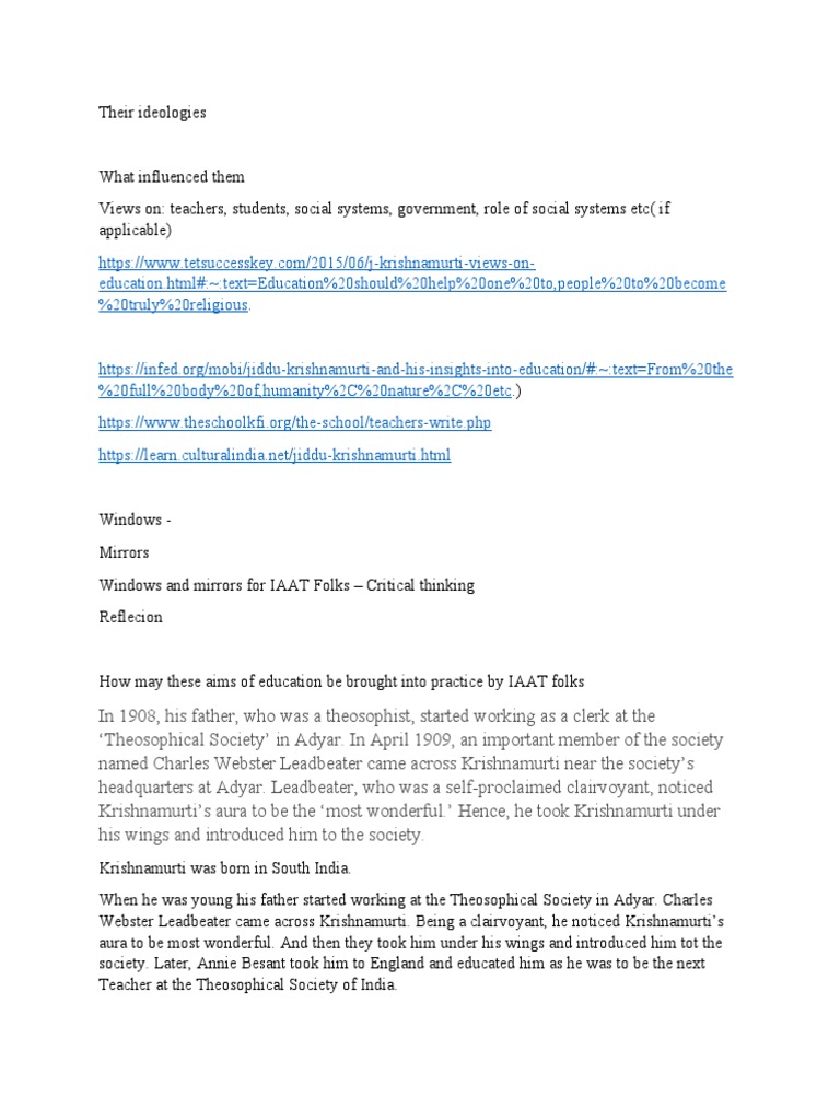 PIE Ideologies | PDF | Jiddu Krishnamurti | Philosophical Theories