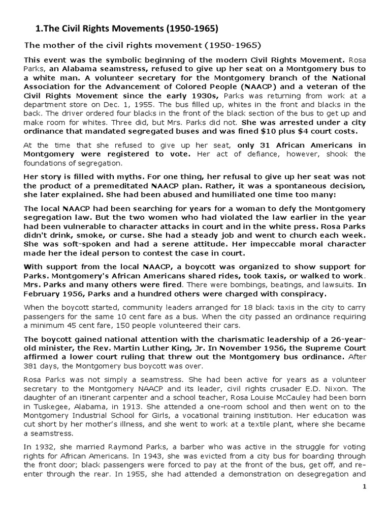 The Civil Rights Movements (1950-1965) | PDF | Civil Rights Act Of 1964 ...