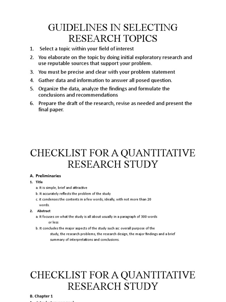 Quantitative Research Study Checklist | PDF | Theory | Hypothesis
