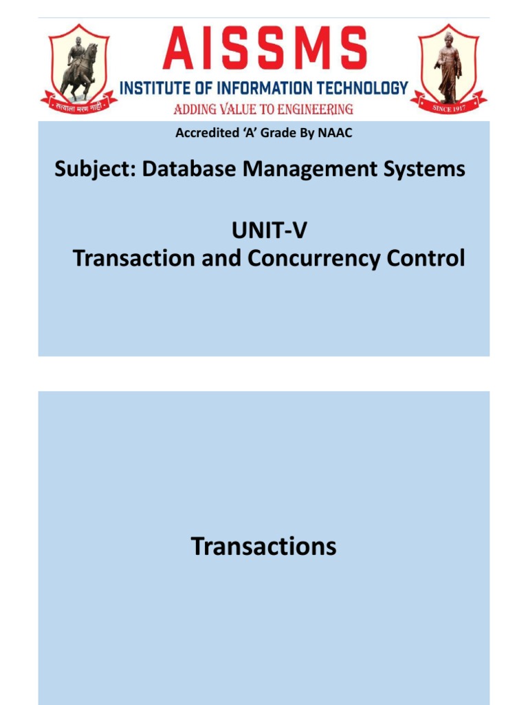 Unit 5 Transaction And Concurrency Control Pdf Database Transaction Computer Data Storage