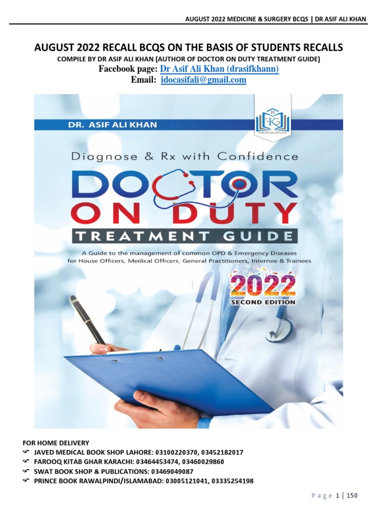 August 2022 Medicine & Surgery BCQS by Dr Asif Ali Khan | PDF | Hepatitis | Speech
