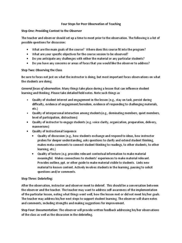 Procedures - Peer Observations | PDF Procedures - Peer Observations | PDF