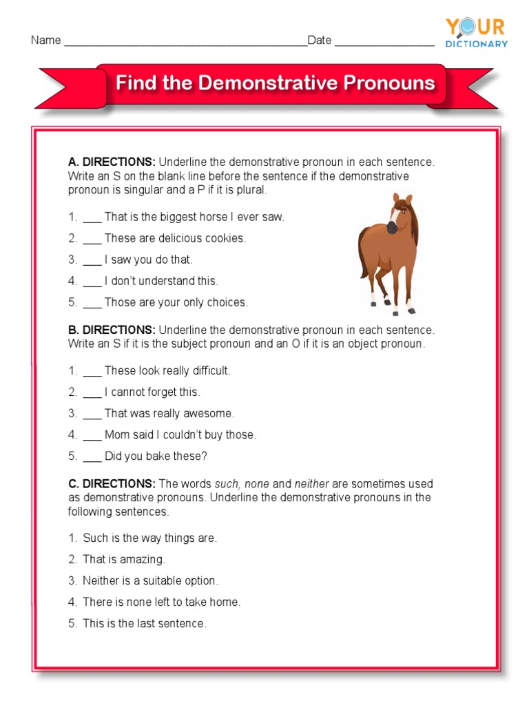 Find Demonstrative Pronouns Worksheet | PDF