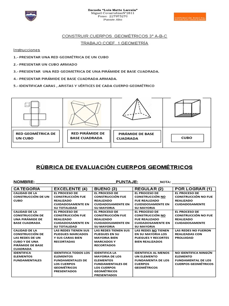 Rubrica Cuerpos Geométricos 3° Básico | PDF | Geometría euclidiana ...
