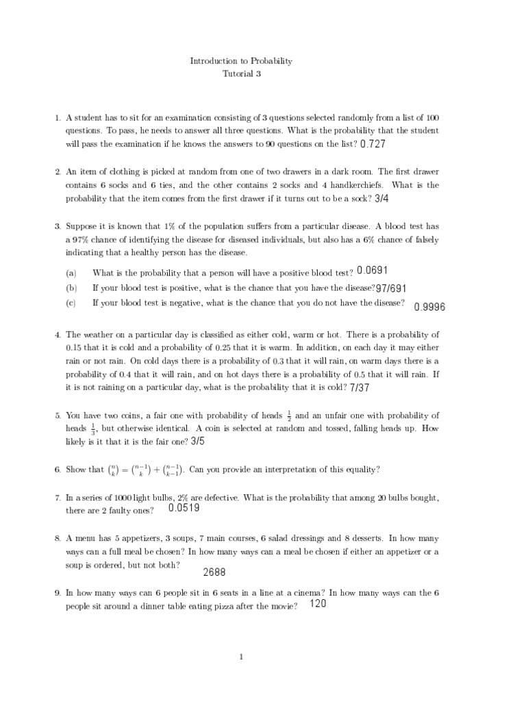 Tutorial 3 | PDF | Meal | Probability