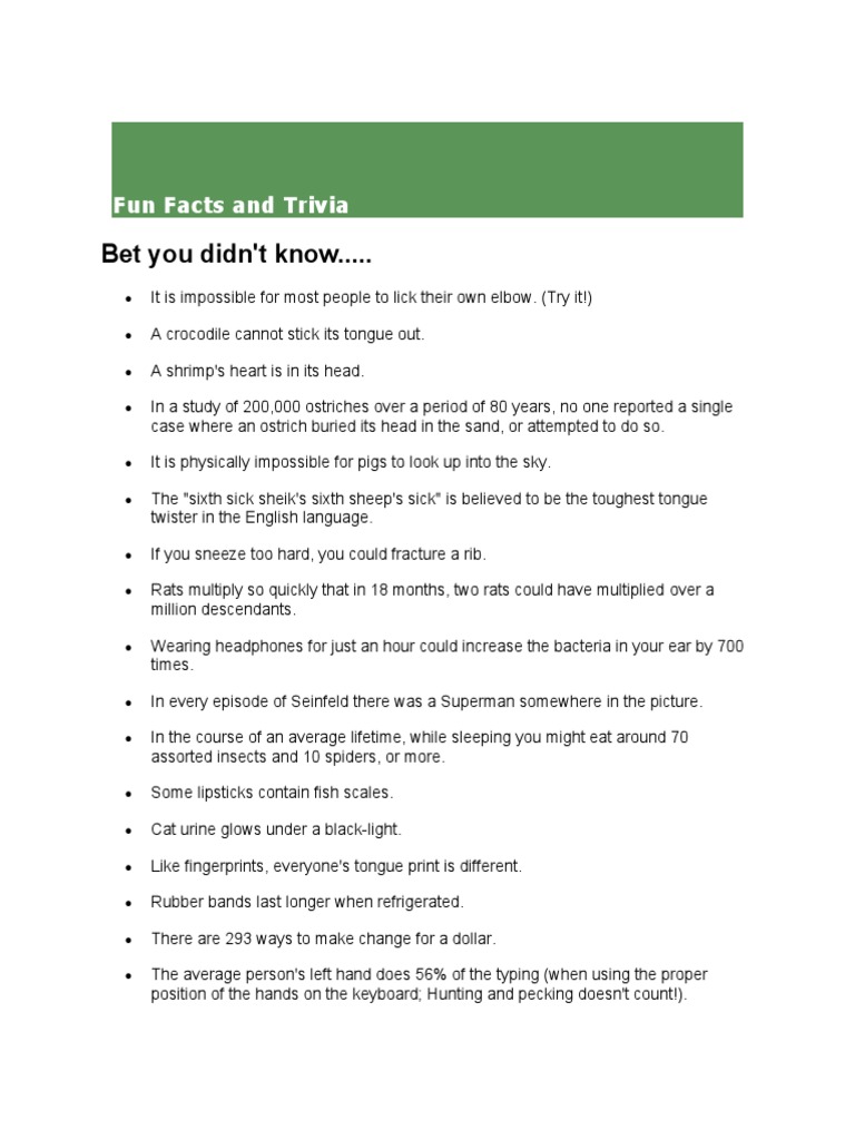 Fun Facts and Trivia | PDF | Gastrointestinal Tract | Blood