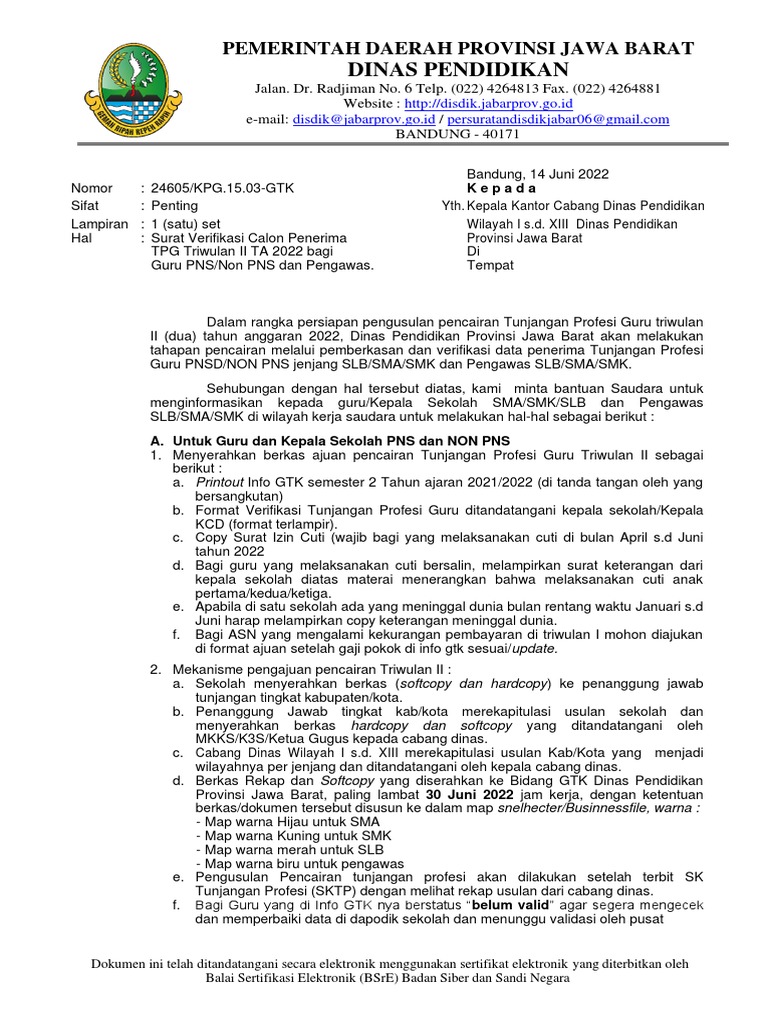 (GTK) (Tte Sekdis) Surat Pemberkasan TPG TW 2 2022 - Sign - Signed | PDF