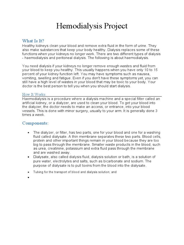 Hemodialysis Project Information | PDF
