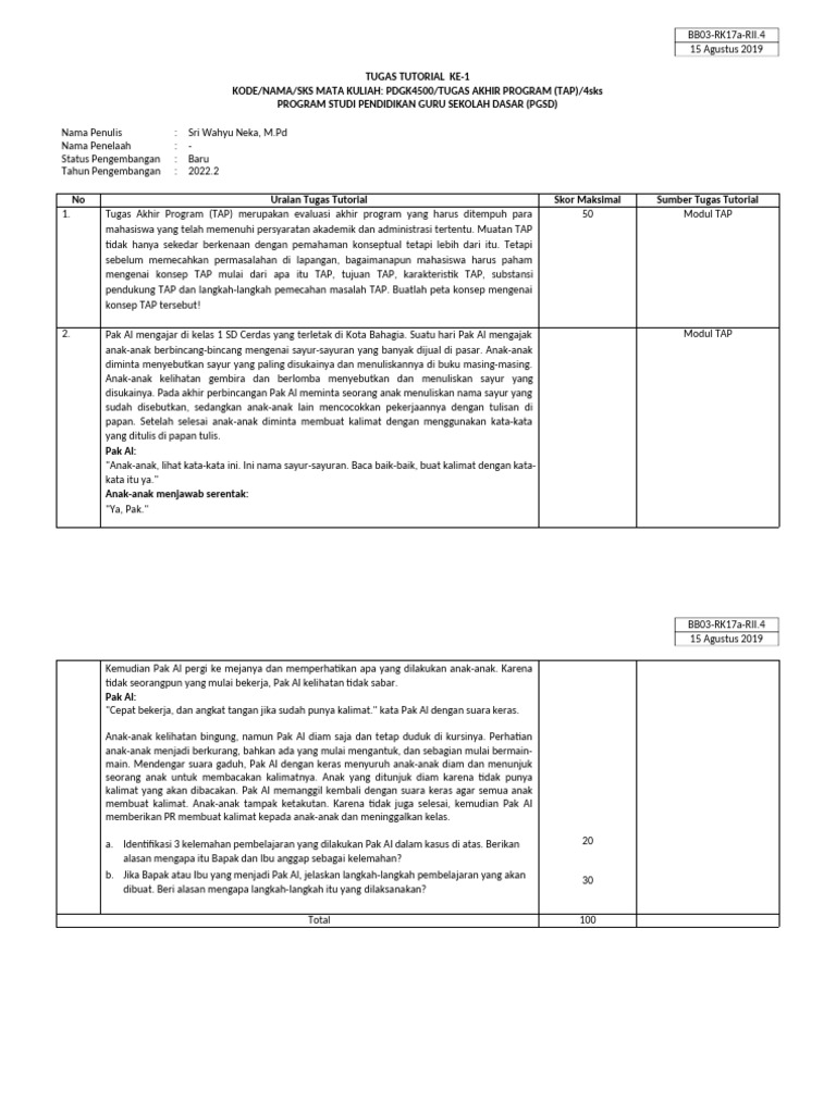 Tugas TAP untuk Mahasiswa PGSD | PDF