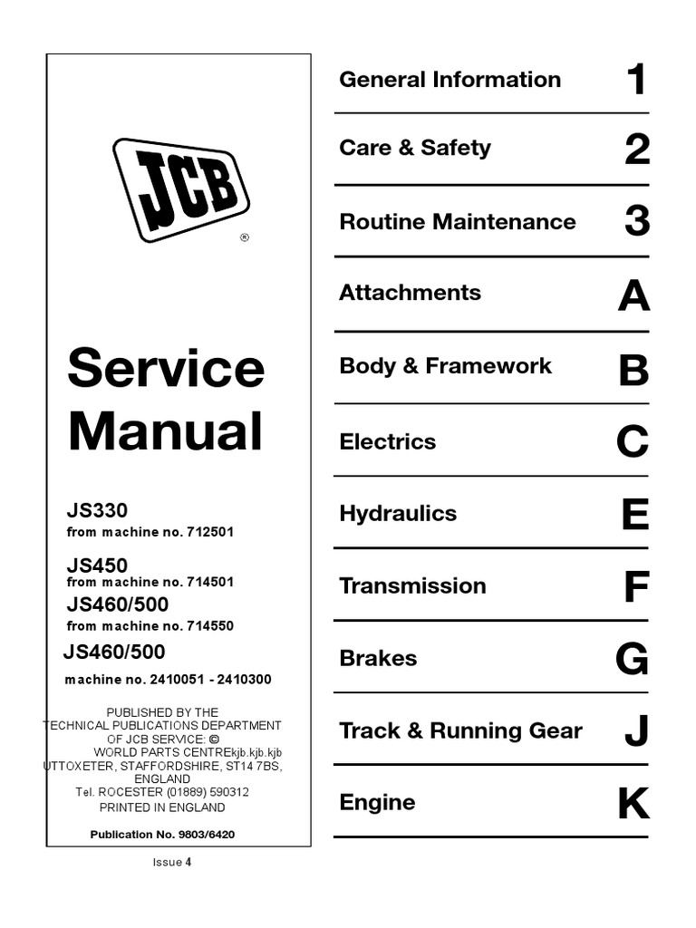 Fdocuments - in JCB Js460 Tracked Excavator Service Repair Manual ...