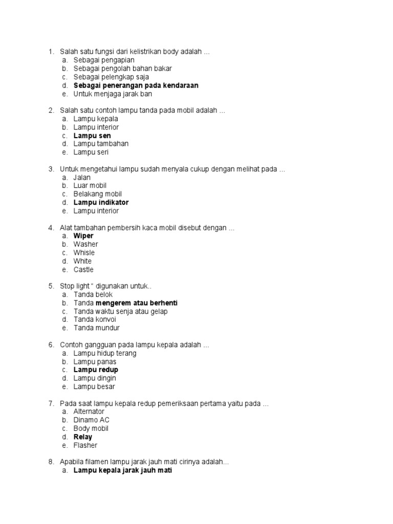Soal UTS XII TKR | PDF