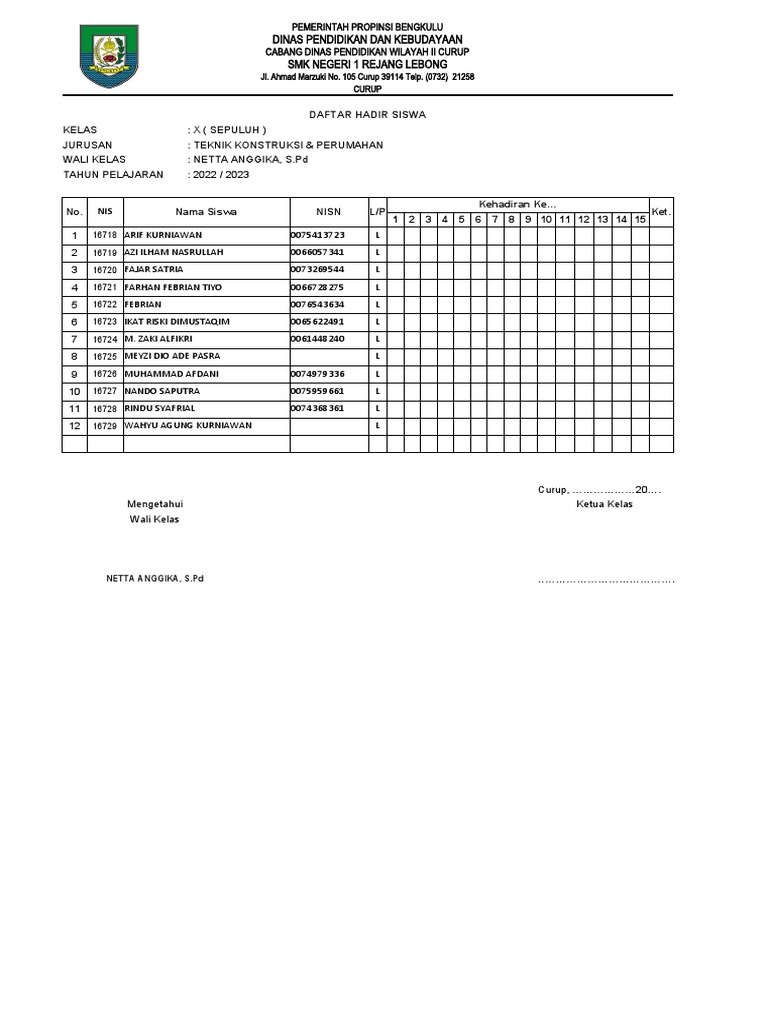 Absen Siswa 2022-2023 (Juli 2022) Lengkap | PDF