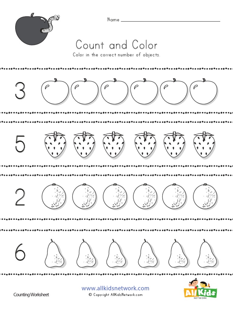 Fruit Count and Color Worksheet | PDF