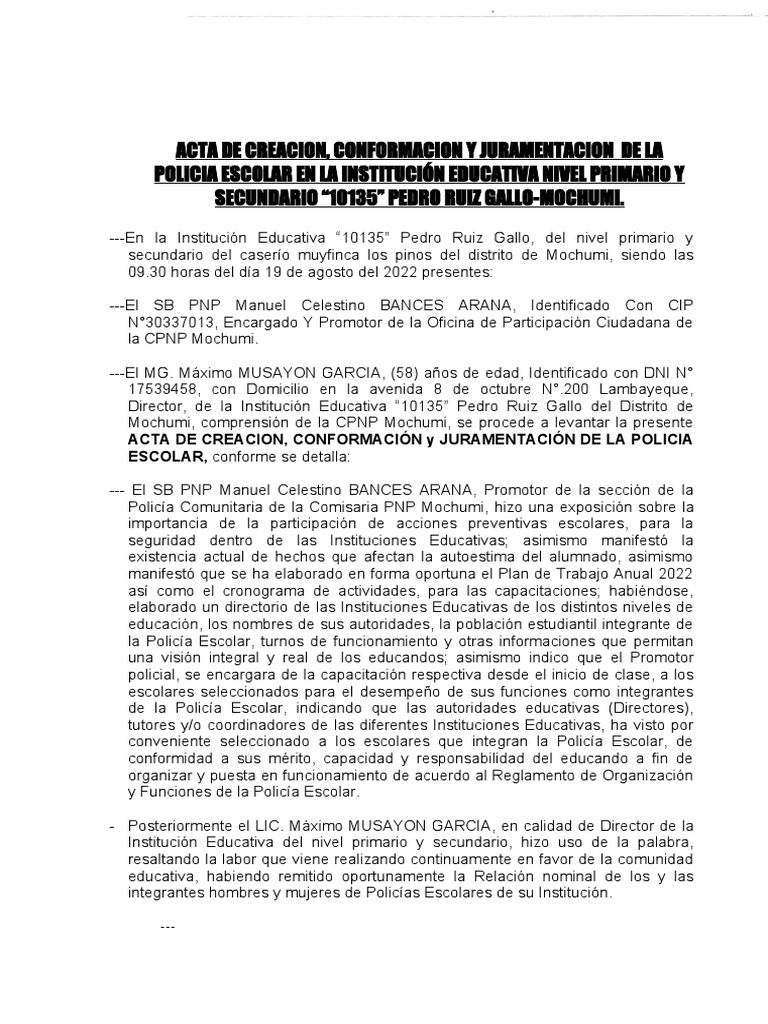 Actas de La Policia Escolar 2022 | Descargar gratis PDF | Policía | Brigadier