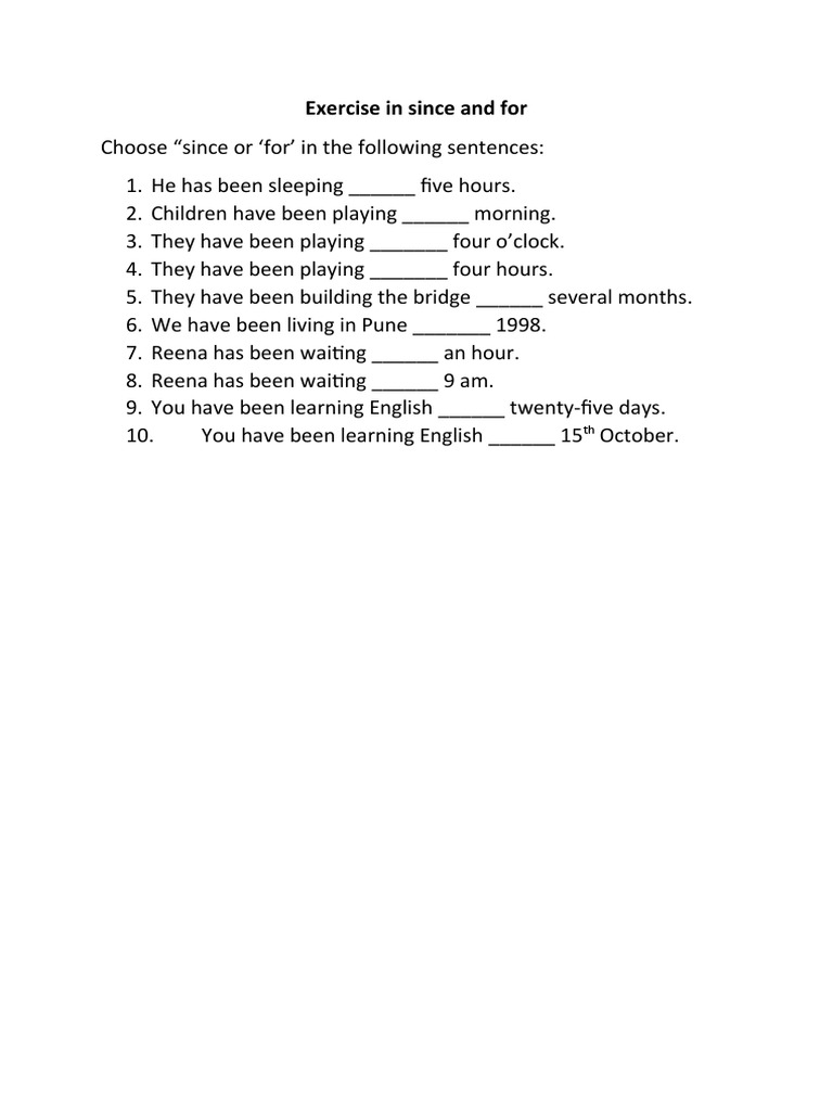Exercise In Since And For Pdf