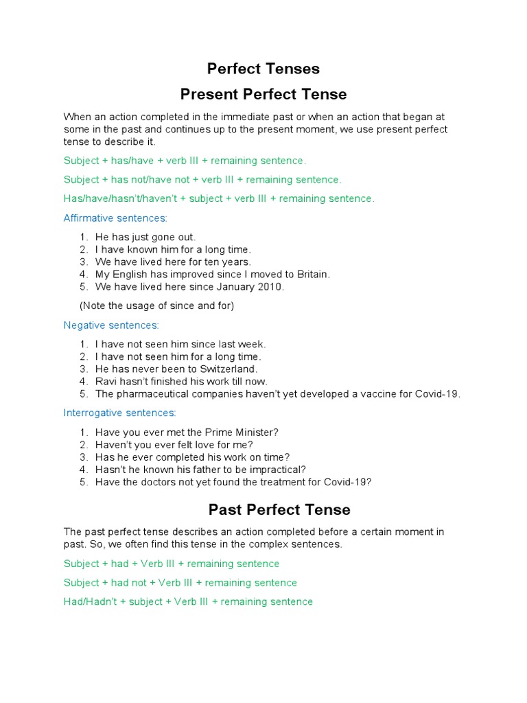 Perfect Tenses | PDF | Grammatical Tense | Verb