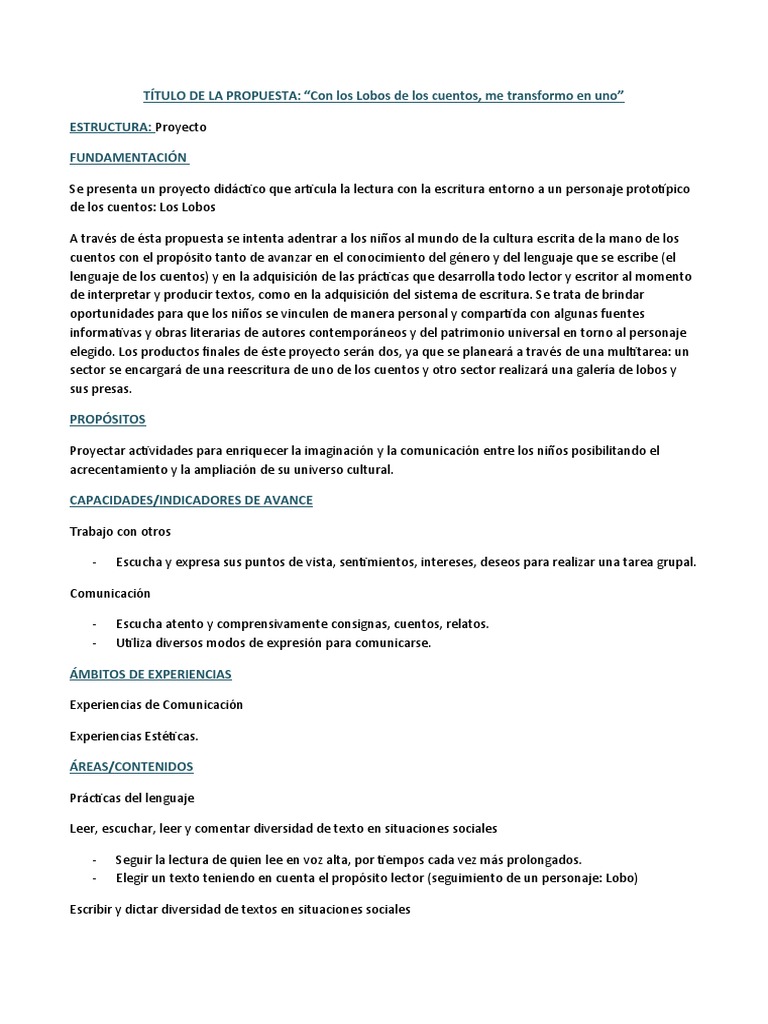 Proyecto Los Lobos de Los Cuentos | PDF | Cuentos | Cognición