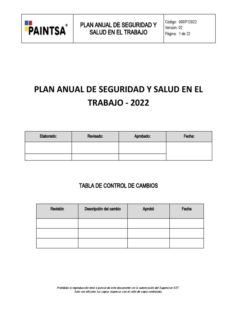 Plan Anual de Seguridad y Salud en El Trabajo | PDF | Seguridad y salud ocupacional | Riesgo