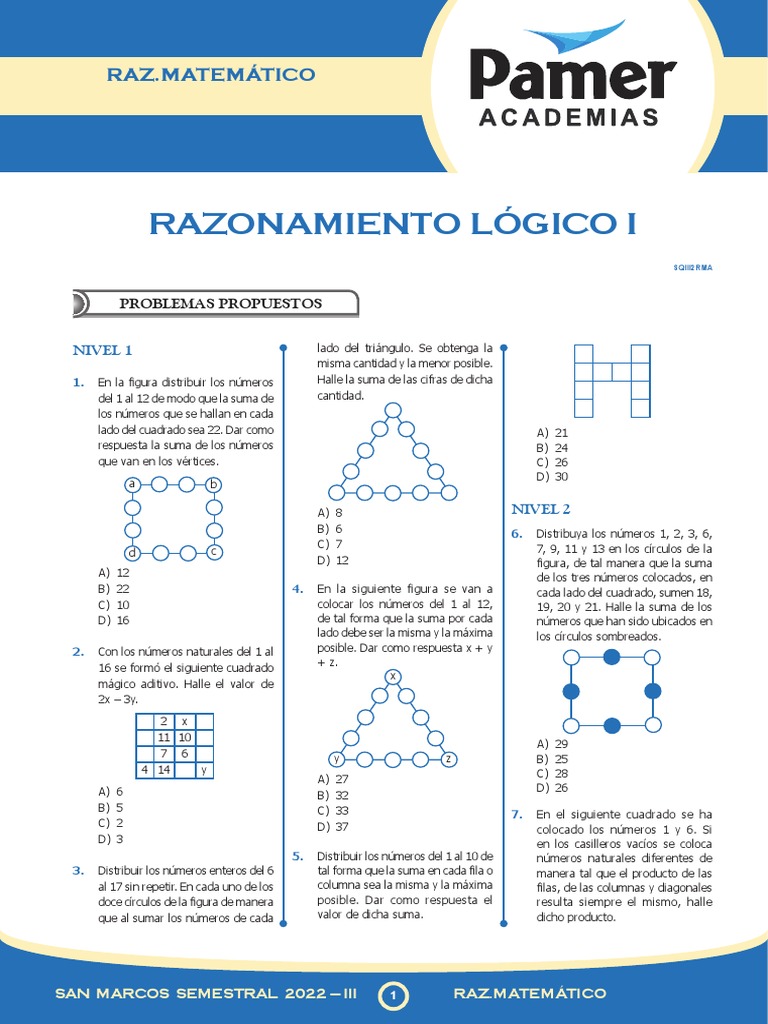 RM - S1 - Razonamiento Logico I | Descargar gratis PDF | Matemática Elemental | Matemáticas