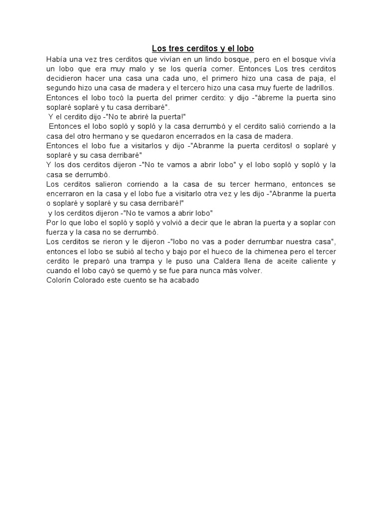 Cuento de Los Tres Cerditos y El Lobo | PDF