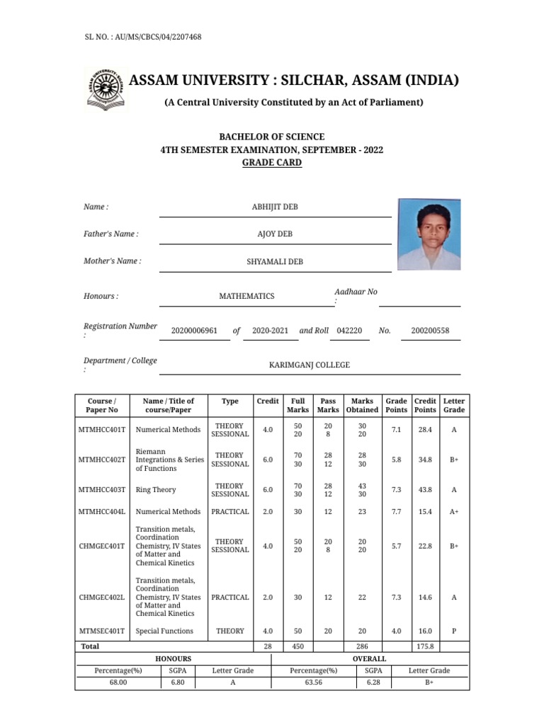 Grade Card | PDF | Course Credit