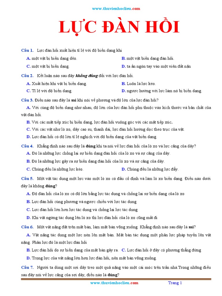 40 Cau Trac Nghiem LUC DAN HOI Co Dap An | PDF