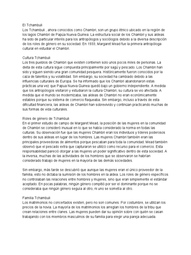 El Tchambuli | PDF | Sociedad | Matrimonio